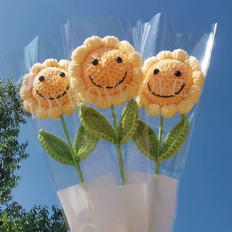 Crochet-Smile-Sunflower-Bouquet-Artificial-Flowers-Hand-Knitted-Gifts ...
