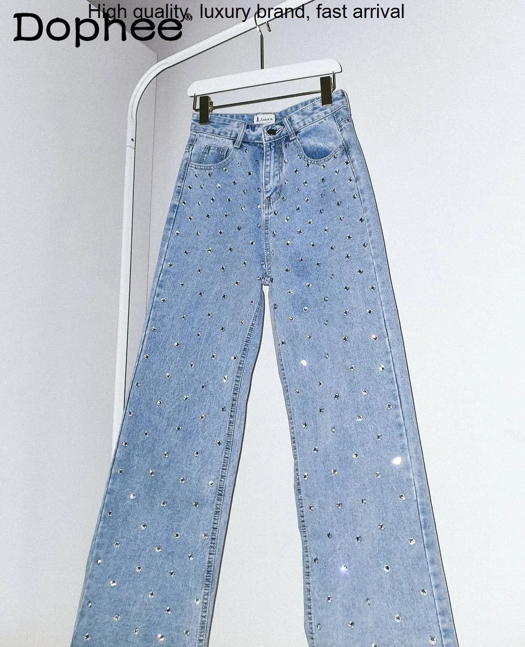 Tassel Full-Body White Rhinestone Wide-Leg Jeans Women Spring Autumn ...