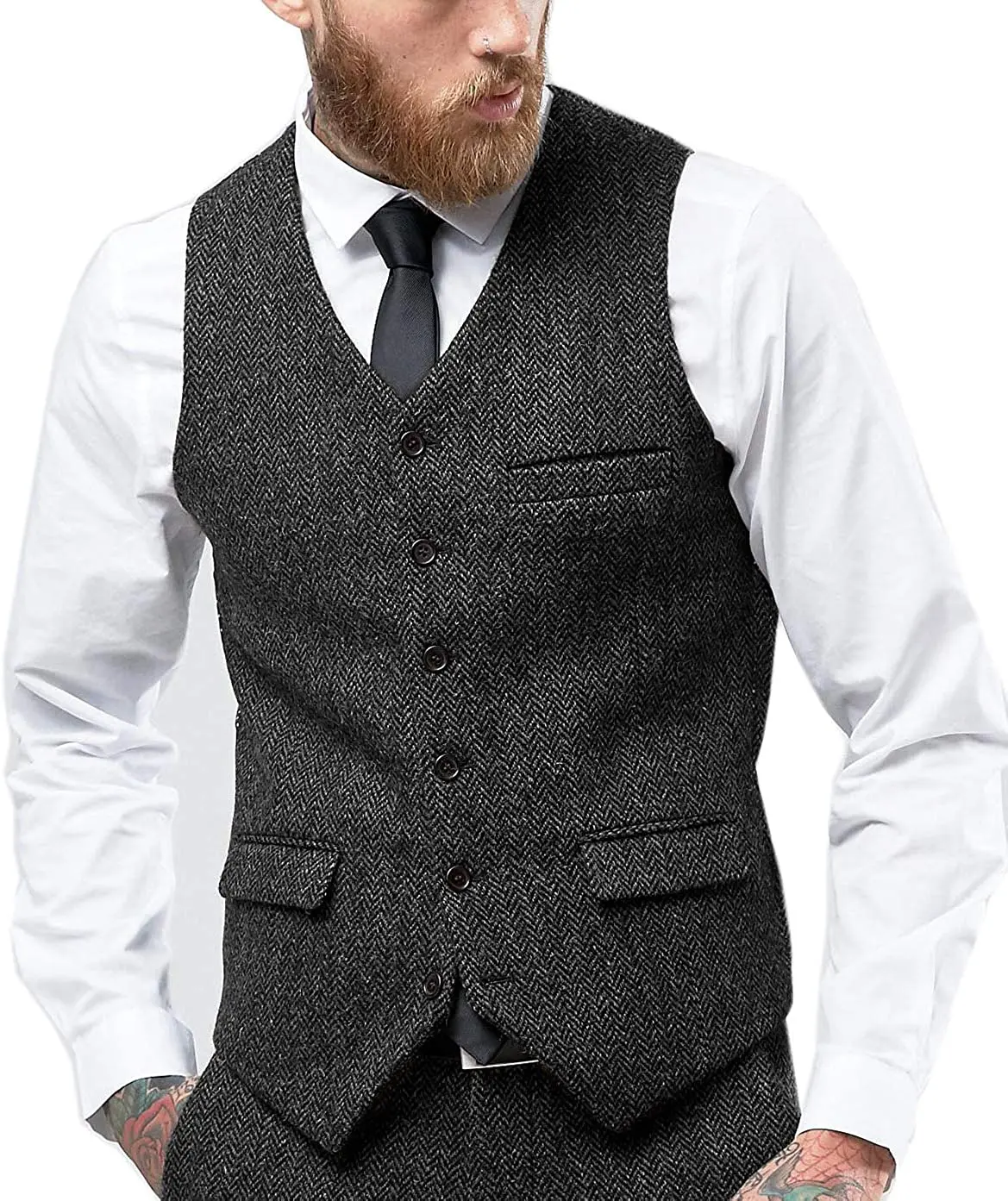 Mens Suit Vest Retro Tweed Wool Regular Fit Waistcoat Herringbone for ...