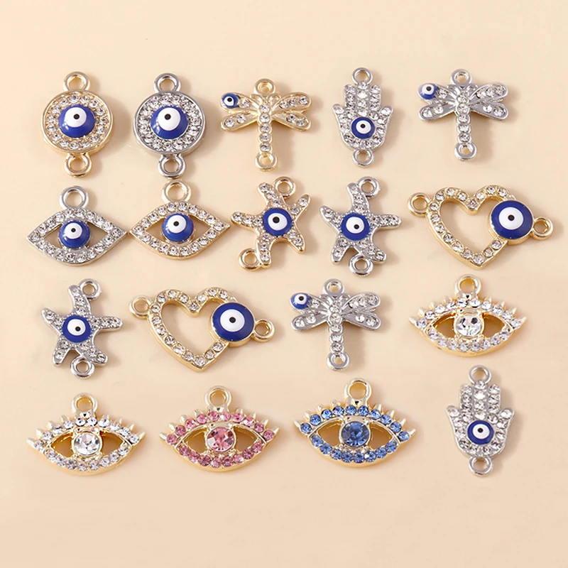 10pcs Mixed Crystal Evil Eye Charms Turkish Lucky Blue Eye Charms Pendants Connectors for ...