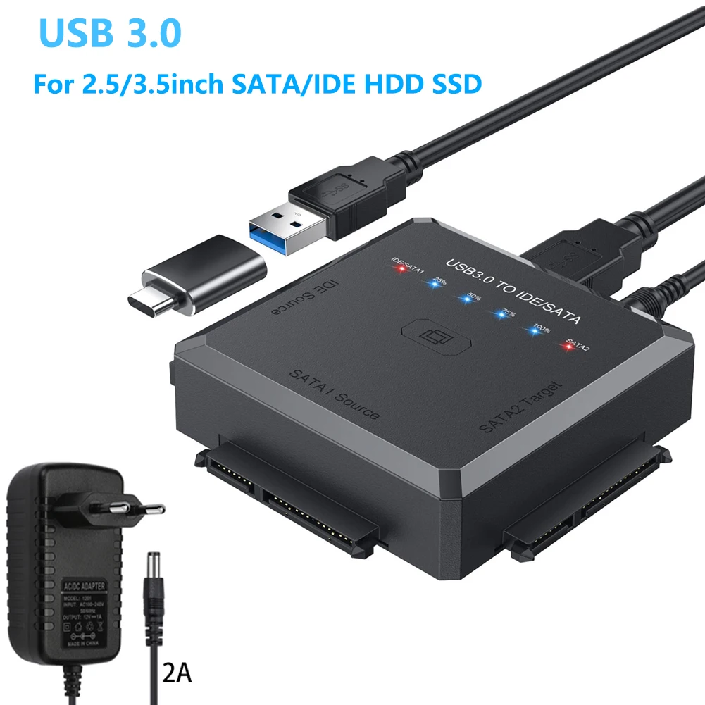 Cable adaptador de estación de acoplamiento USB 3,0 a IDE/SATA, convertidor externo para HDD SSD ...