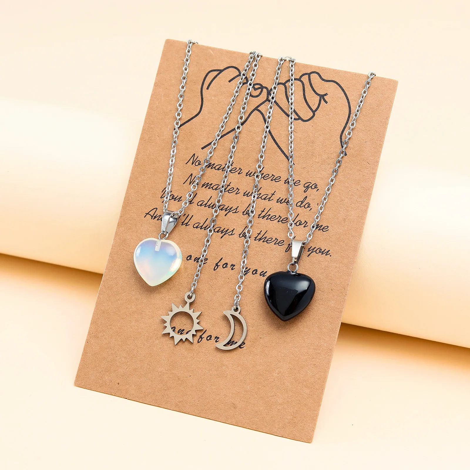 Fashion Couple Love Necklace Stainless Steel Sun Moon Heart Shape ...