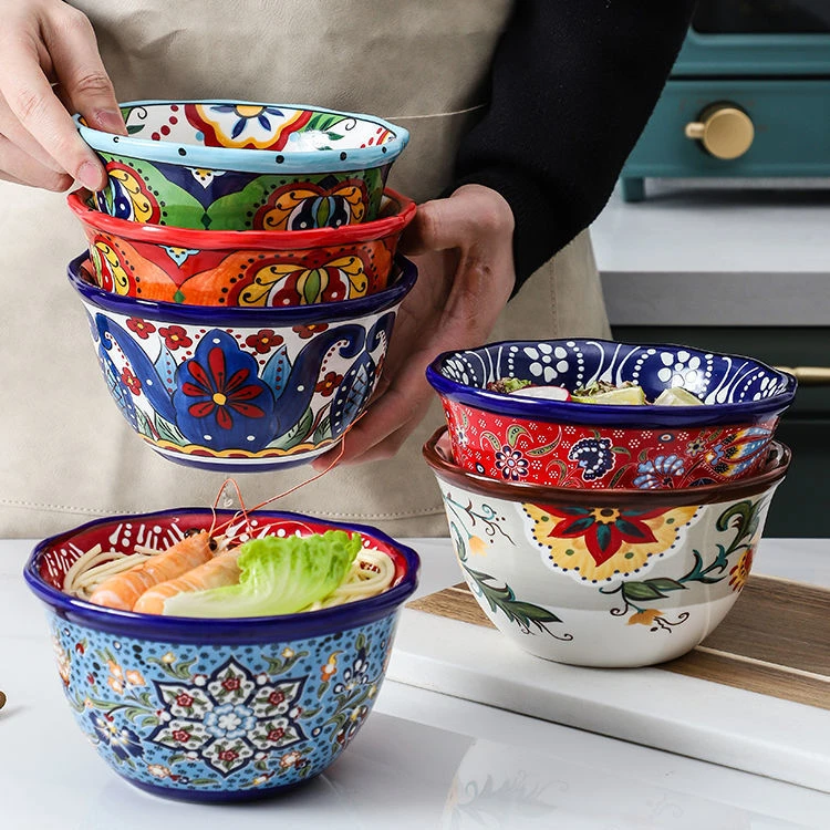 Creative Bowl Ceramic Bohemian Hand Painted Rice Bowl Instant Noodle ...
