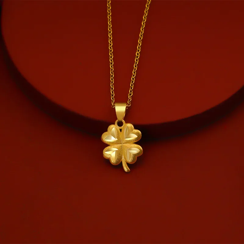 Real-18K-Gold-Color-Lucky-Clover-Pendant-Necklace-for-Women-Men-Fine ...