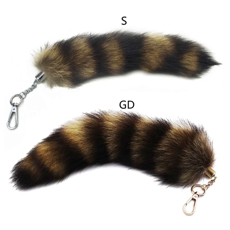Plush-Fox Tail Keychain Furry Racoon Tail Keyring Keychain 28cm Animal ...