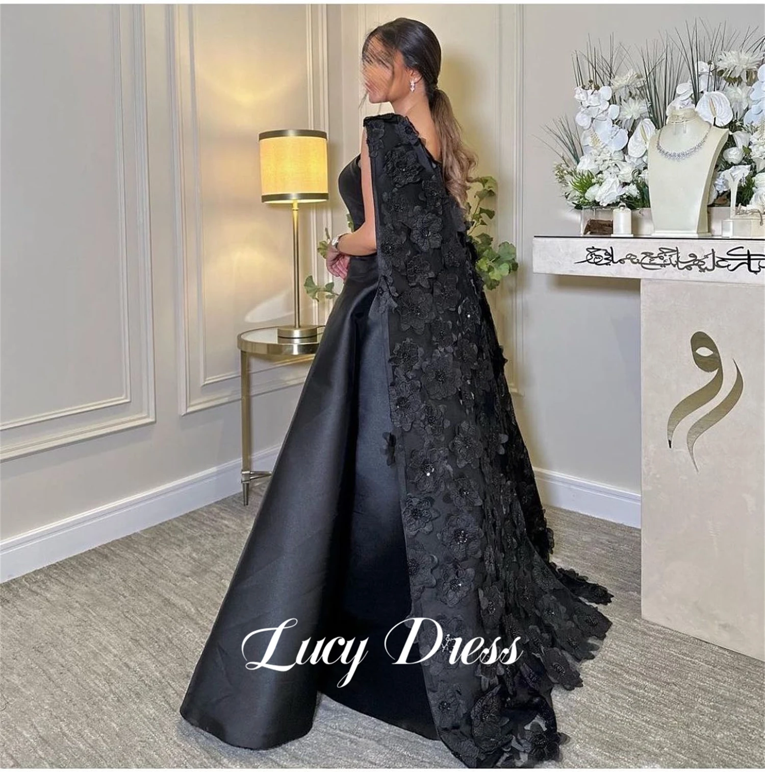 Lucy-Line-A-Black-Satin-Eid-Dress-Formal-Three-dimensional-Flower-Shawl ...