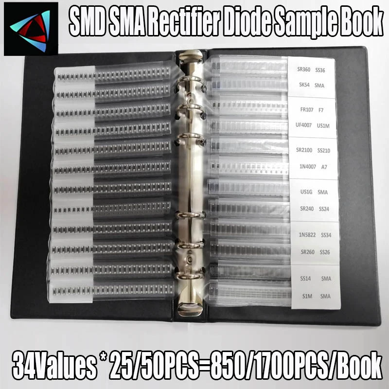 Rectifier Diode Sample Book Smd Sma Assortment Kit 34 Values Schottky Diodes M1 M4 M7 Ss12 Ss14 ...