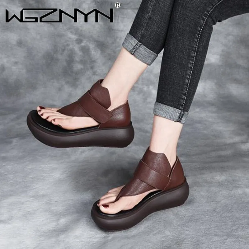 NEW-Designer-Women-Sandals-Round-Toe-Leather-Platform-Wedges-2024 ...