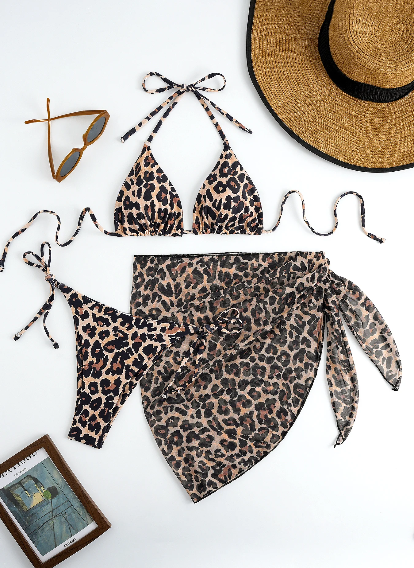 2026 Halter Triangle String Bikinis Leopard Swimsuit Women 3 Pieces ...