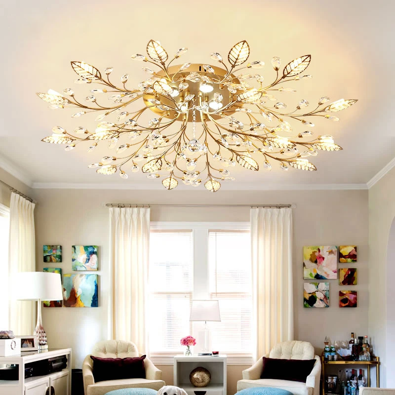 Modern Crystal Leaf Led Ceiling Chandelier Lights Fixture Industrial ...