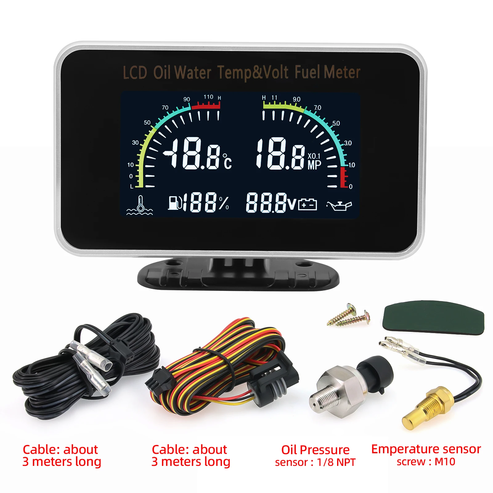 4 in1 Multifunction Car LCD Digital Gauge Water Temperature Oil Fuel ...