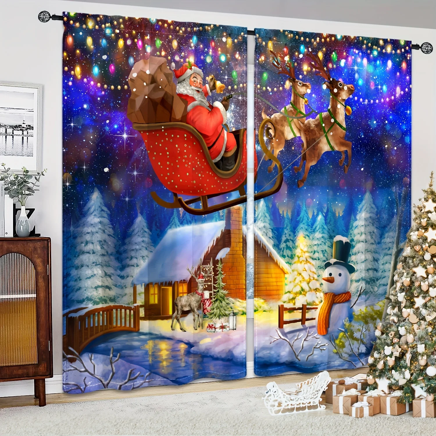 2-Panels-Christmas-Snow-Santa-Claus-Curtains-Blackout-Curtain-For ...