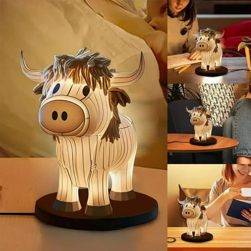 Cow-Bedside-Lamp-3D-Highland-Cow-Design-Animal-Bedroom-Nightstand-Night ...
