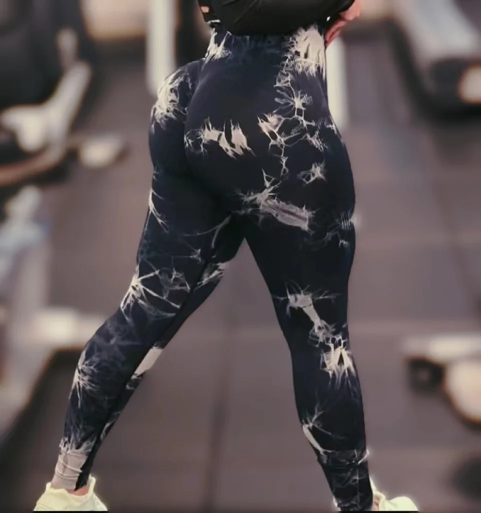 Women Tiedye Gym Leggings Seamless Mujer Push Up Booty Pants Scrunch