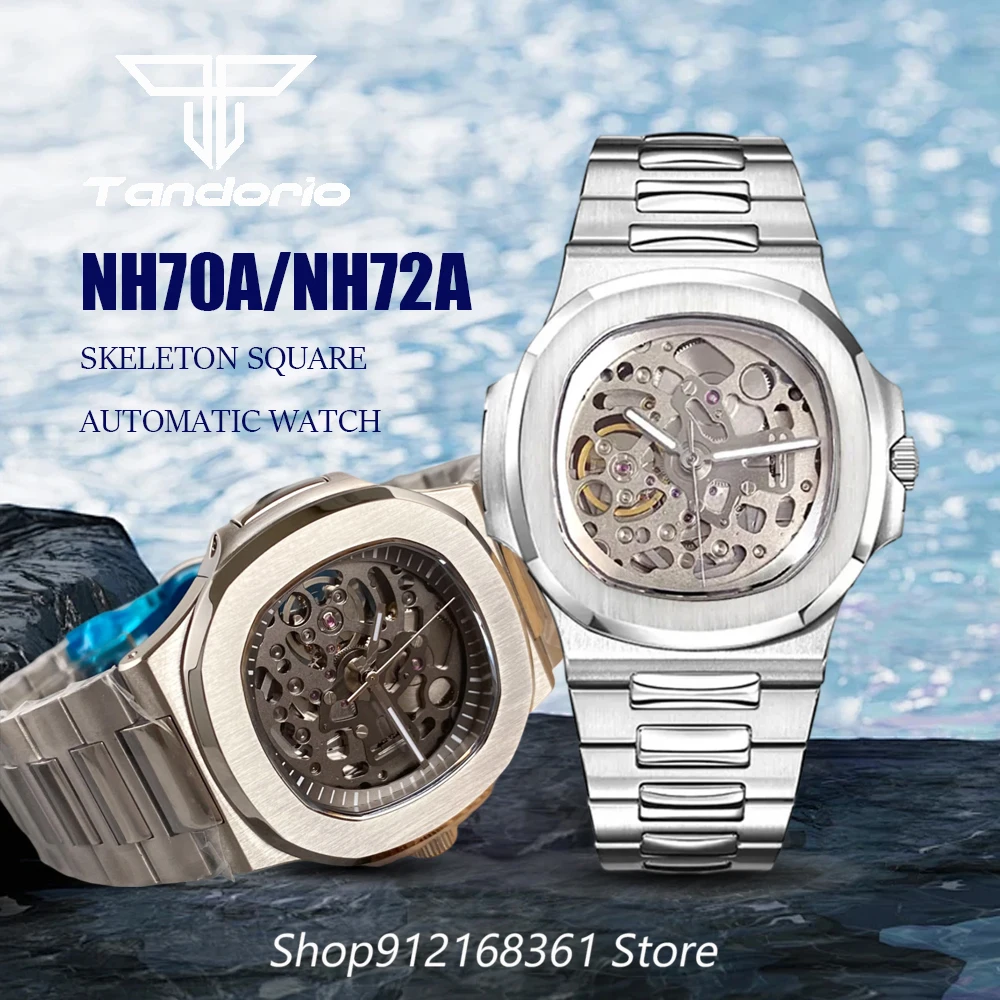 40mm Tandorio Skeleton Square Automatic Watch for Men NH70A NH72A ...