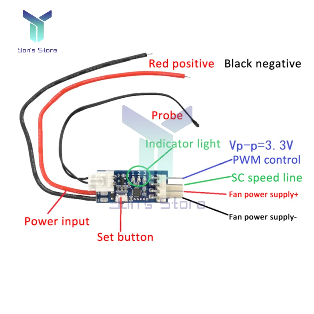 4 Wire DC 5V 12V SC PWM Fan Temperature Controller Governor Speed ...