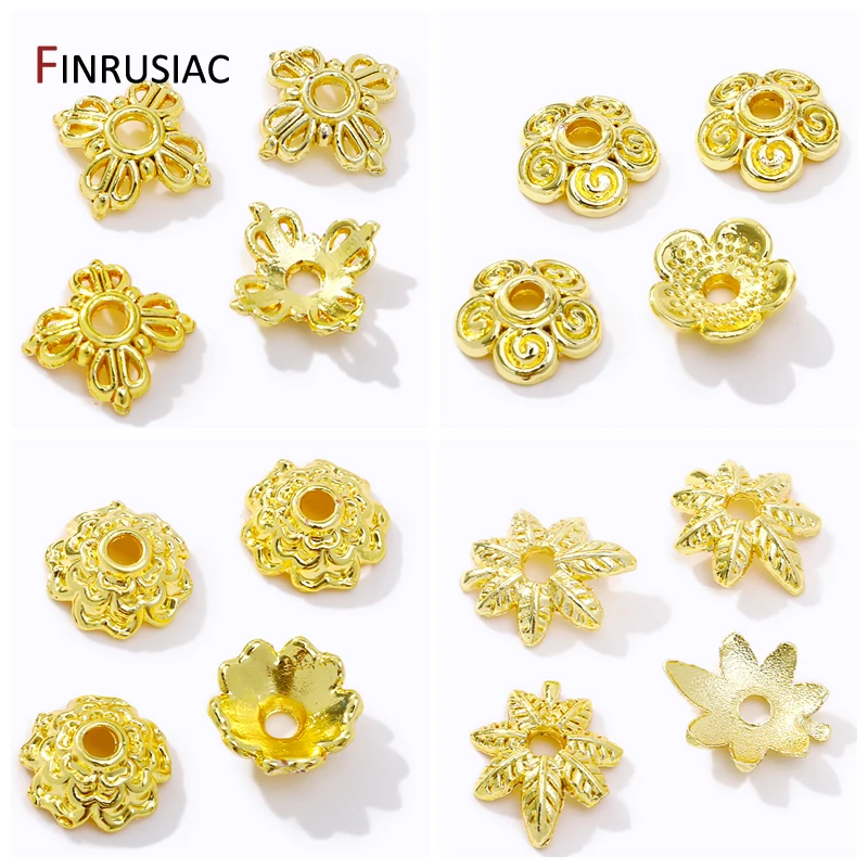 14K-18K-Gold-Plated-Brass-Hollow-Flower-Petal-End-Beads-Caps-Charms ...