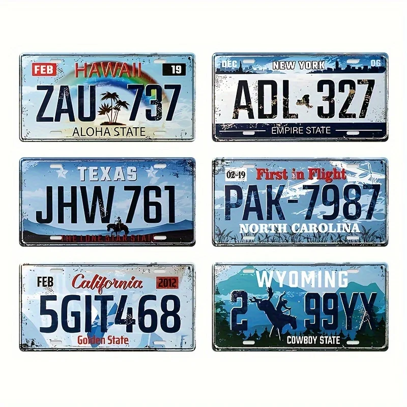 6pcs Vintage US State License Plates - Rustic Metal Tin Signs for Home ...
