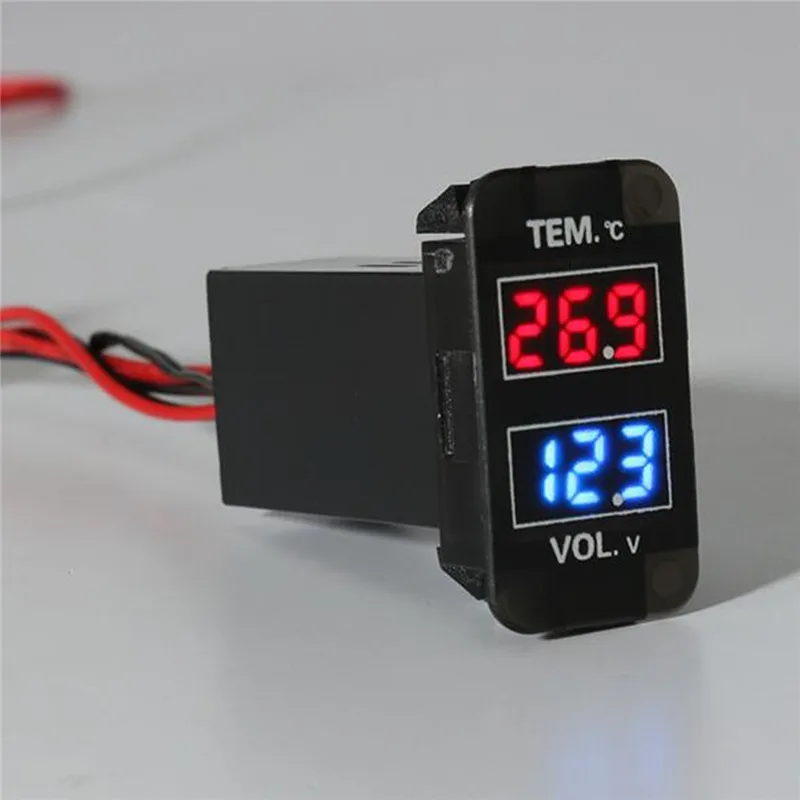 0~30V LED Digital Voltmeter Temperature Gauge 2 in 1 Voltage Temp Meter ...