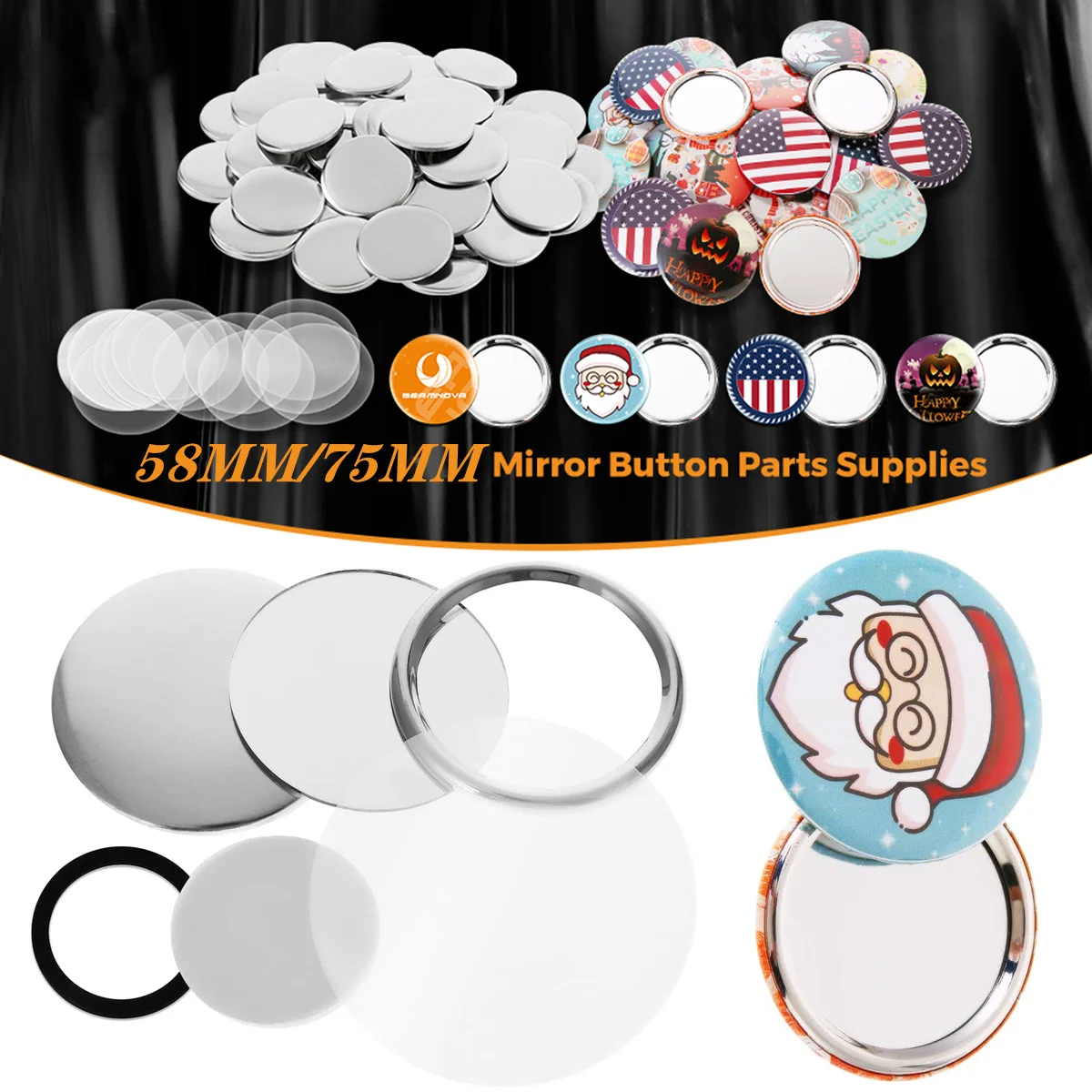 100Pcs Mirror Badge Button Maker Parts 58MM, DIY Badges Set Blank ...