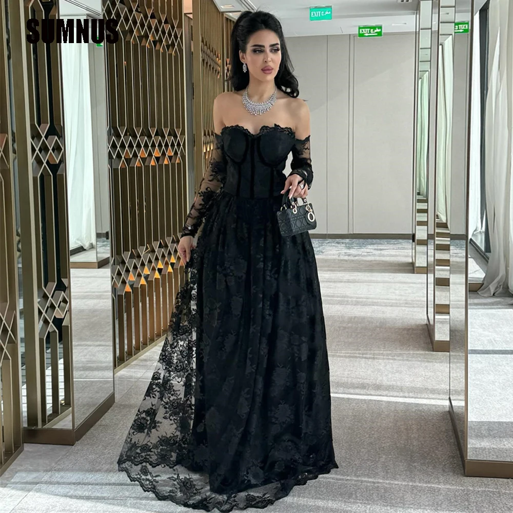 SUMNUS-Sexy-Black-Lace-Arabic-Prom-Gowns-for-Women-Long-A-Line-Dubai ...