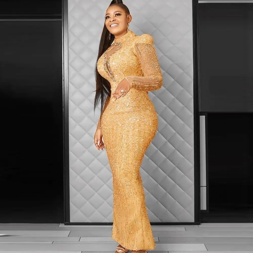 Robe-de-Soir-e-de-Forme-Sir-ne-de-Grande-Taille-Tenue-Luxueuse-Dor-e ...