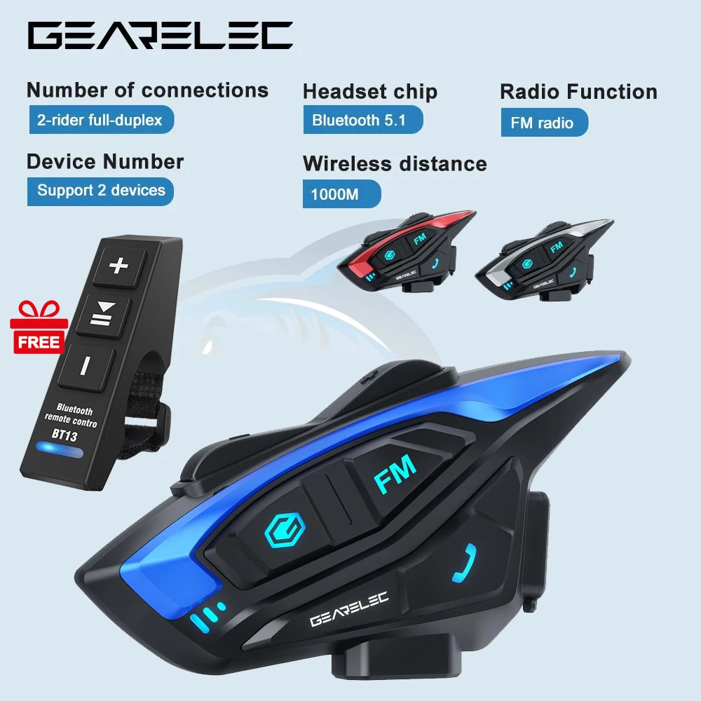 GEARELEC-Motorcycle-Helmet-Intercom-Headset-Shark-2Riders-1000m-Full ...