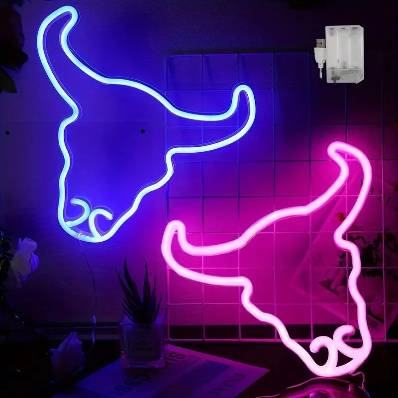 Animal-LED-Neon-Light-Sign-Lamp-Bull-Cow-Head-Wall-Night-light-for-Room ...