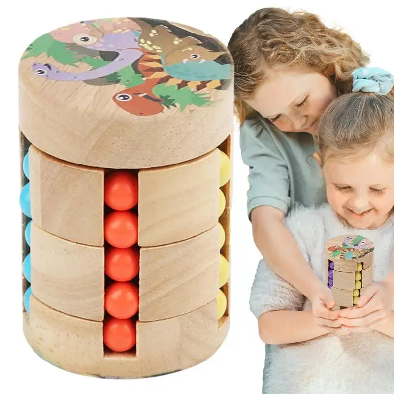 Magic Bean Puzzle Wood Cylindrical Magic Cube Toys Spinner Rotating Can ...