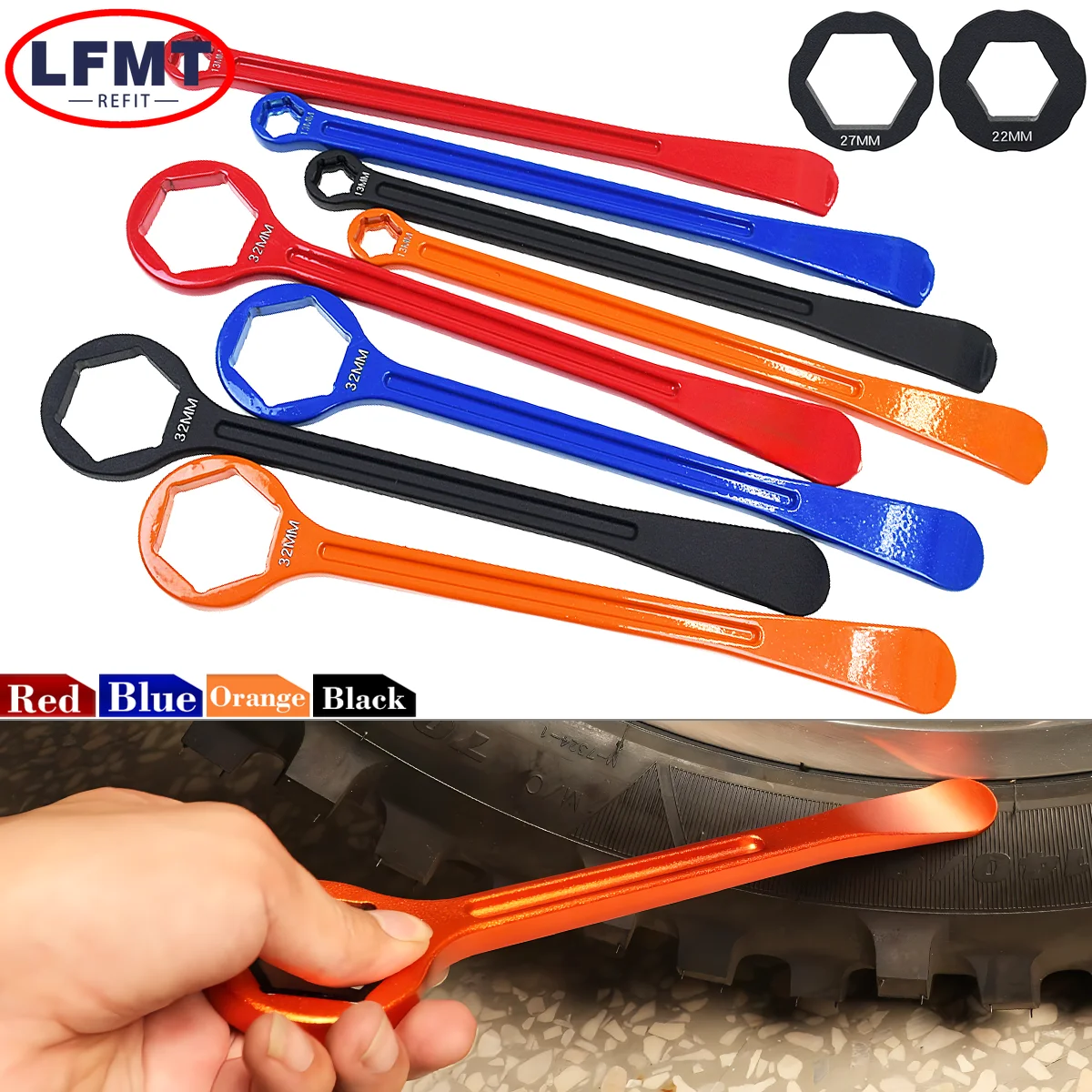 Motocross Universal CNC 32mm 27/22mm 13/10mm Tire Lever Wrench Tool For ...