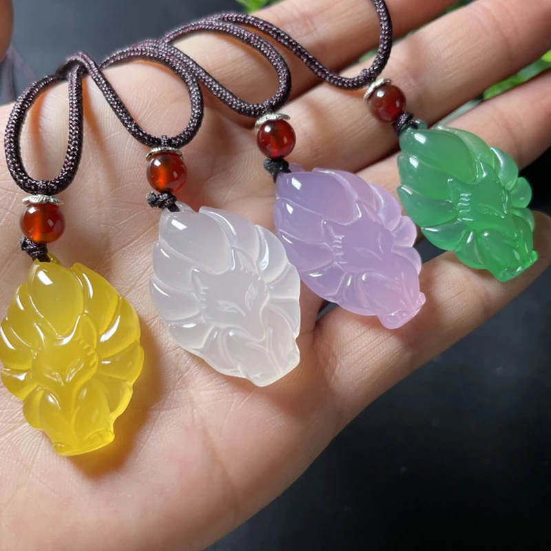 Fashion-Hand-Carved-Nine-Tailed-Fox-Pendant-Necklace-Chinese-Amulet ...