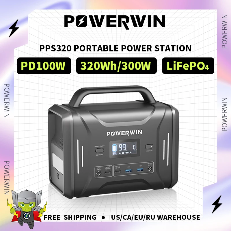 POWERWIN 320Wh Portable Power Station PPS320 Solar Generator 300W ...