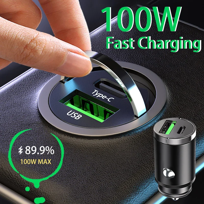 100W-USB-Car-Charger-Lighter-Mini-USB-Fast-Charging-Dual-Ports-Phone ...