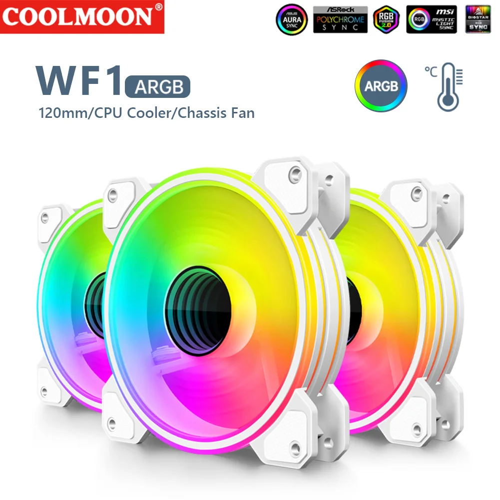 COOLMOON-WF1-12cm-RGB-Cooling-Fan-4Pin-PWM-Temperature-Control-Speed ...