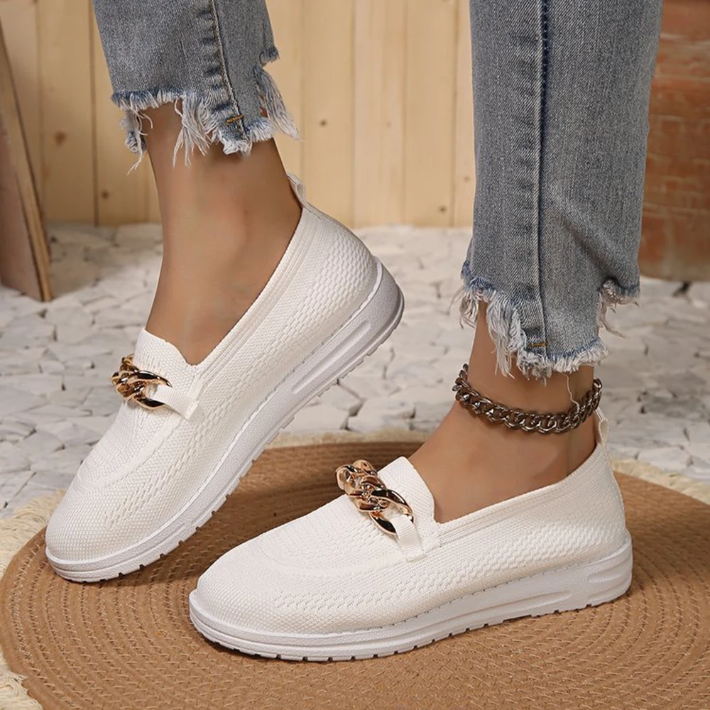 Women's Round Toe Platform Slip-On Loafer Shoes - Fly Knit Upper Soft ...