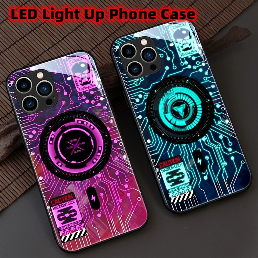 Punk-Circuit-Design-LED-Phone-Case-Flash-Glass-Cover-For-iPhone-15-14 ...