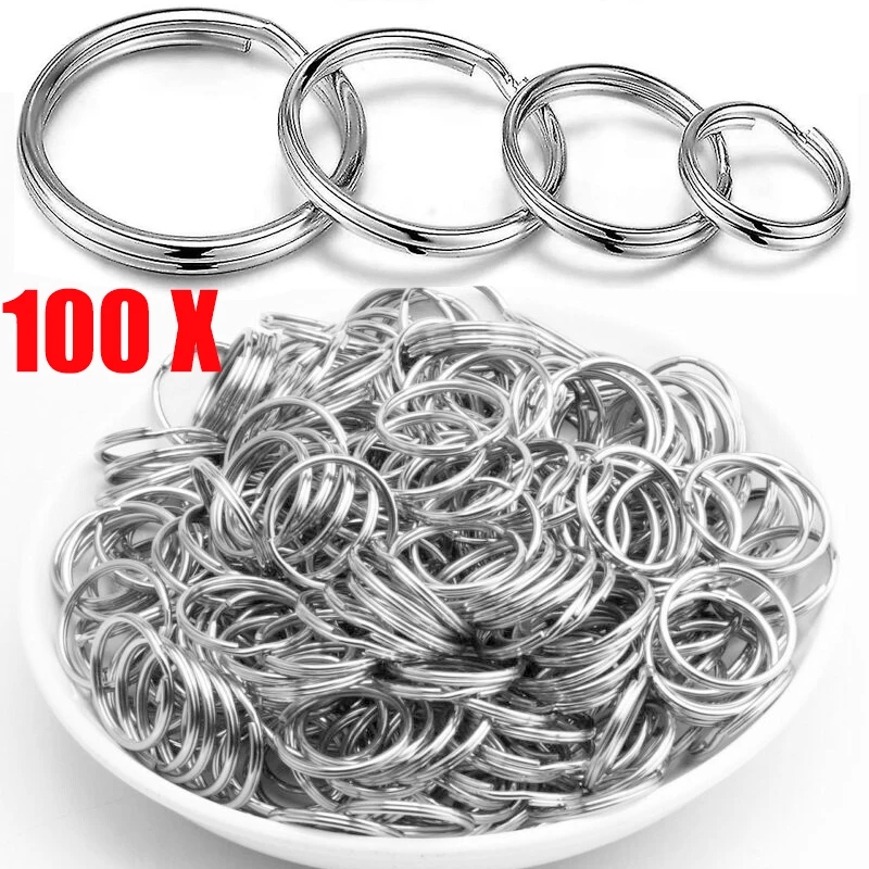 20-100Pcs-Polished-Silver-Keyring-Stainless-Steel-Hole-Flat-Key-Ring ...