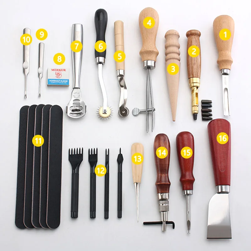 16-piece-Set-of-Leather-Hand-Tools-Handmade-DIY-Leather-Carving-Leather ...