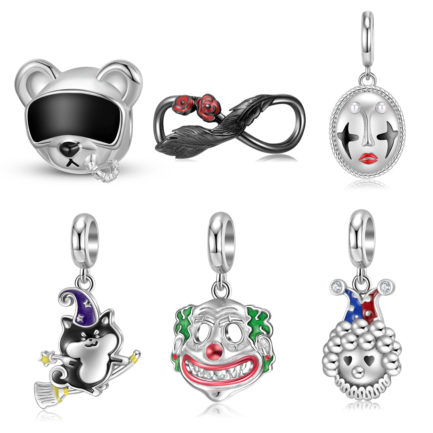 JIUHAO-925-Sterling-Silver-Clown-Party-Sunglasses-Bear-Halloween-Charms ...