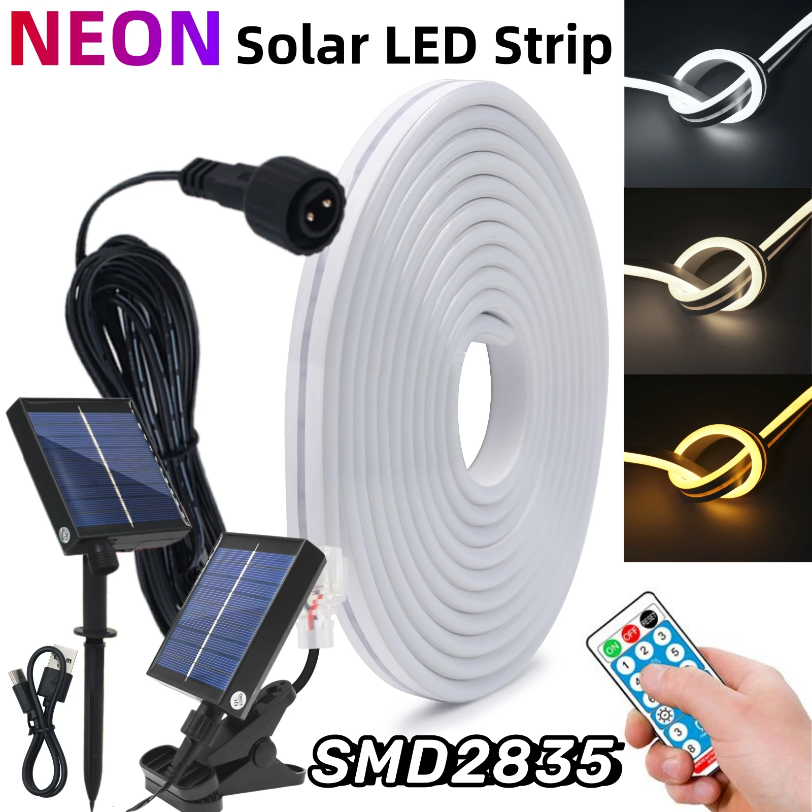 Solar-Neon-LED-Strip-Light-With-Remote-1M-2M-3M-6X12MM-SMD2835-IP67 ...