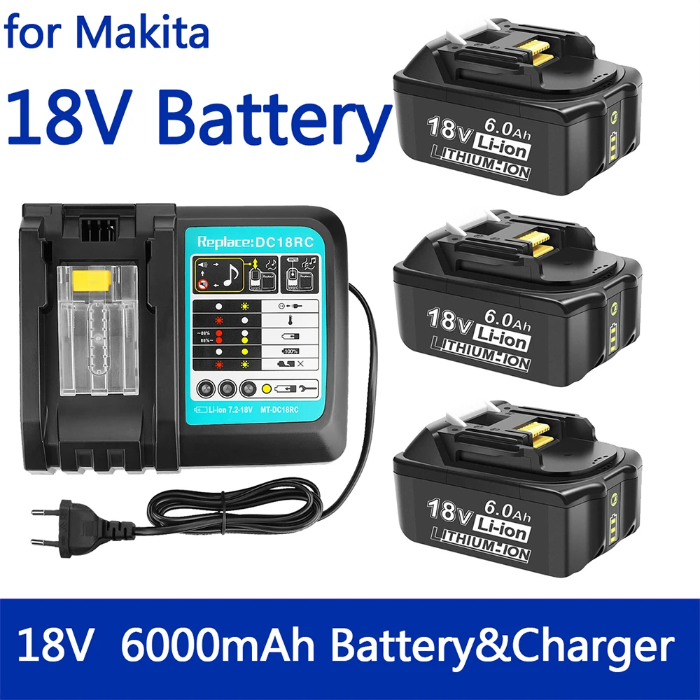 Makita batería recargable de 18V para herramientas eléctricas, batería de 6000mAh con LED de ...