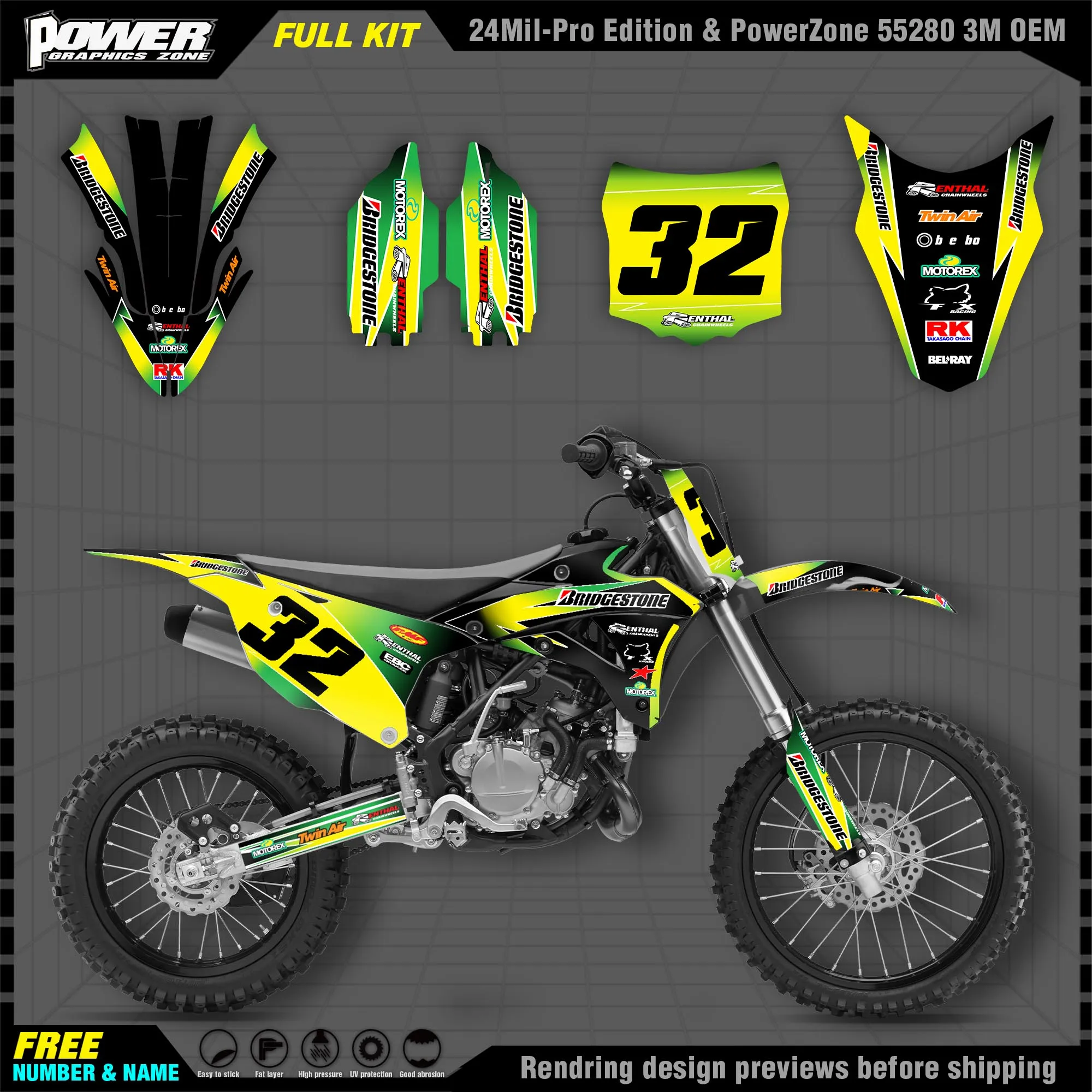 Powerzone Custom Team Graphics Decals 3m Stickers Kit For Kawasaki 14 ...