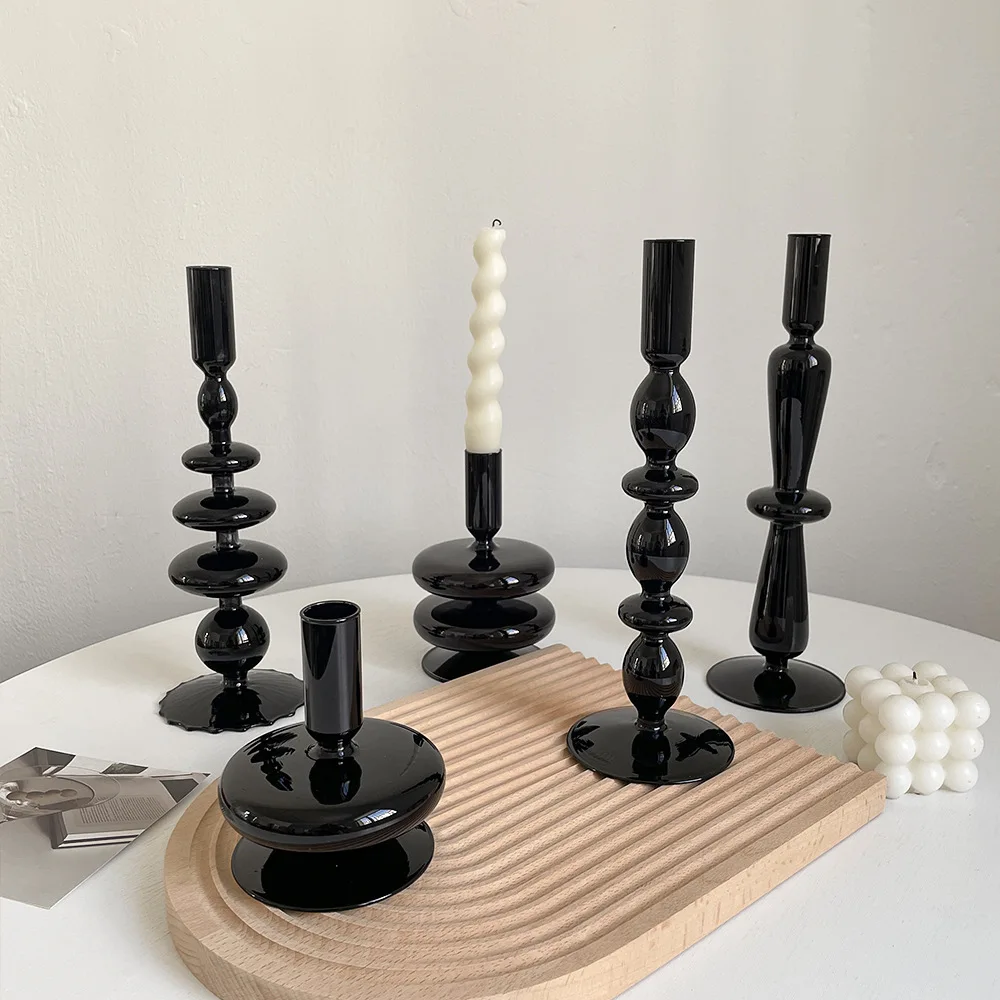 European-Style-Black-Glass-Candlestick-Geometric-Glass-Handicraft ...