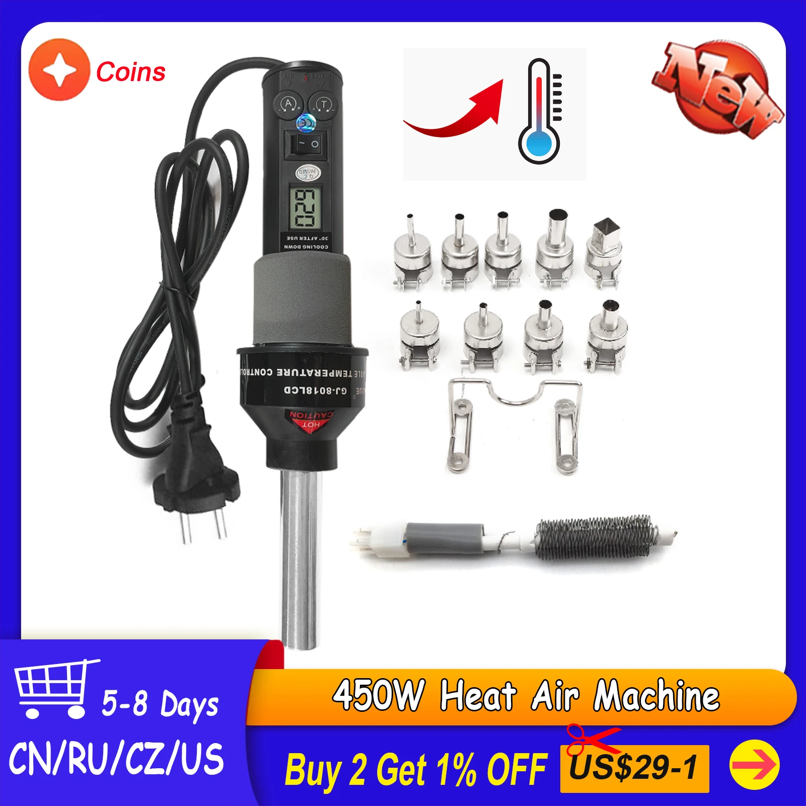 450W Heat Air Machine 450℃ Temperature-Controlled Soldering Hot Air ...