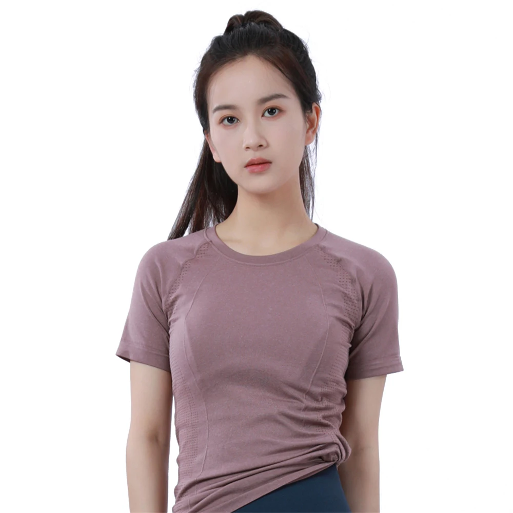 LUKITAS-Women-Yoga-Short-Sleeve-Shirt-Elastic-Workout-Sport-Vest-Fitness-Solid-Wear-Gym-Running ...