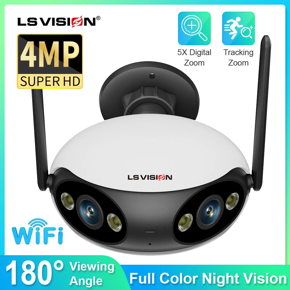 LS VISION Dual-Lens Outdoor Security Camera with 180° FoV, 4MP ...
