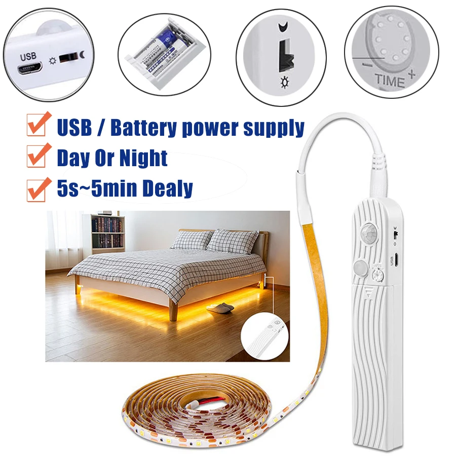 PIR-Motion-Sensor-LED-Bed-Closet-Night-Light-1M-2M-3M-Dimmable ...
