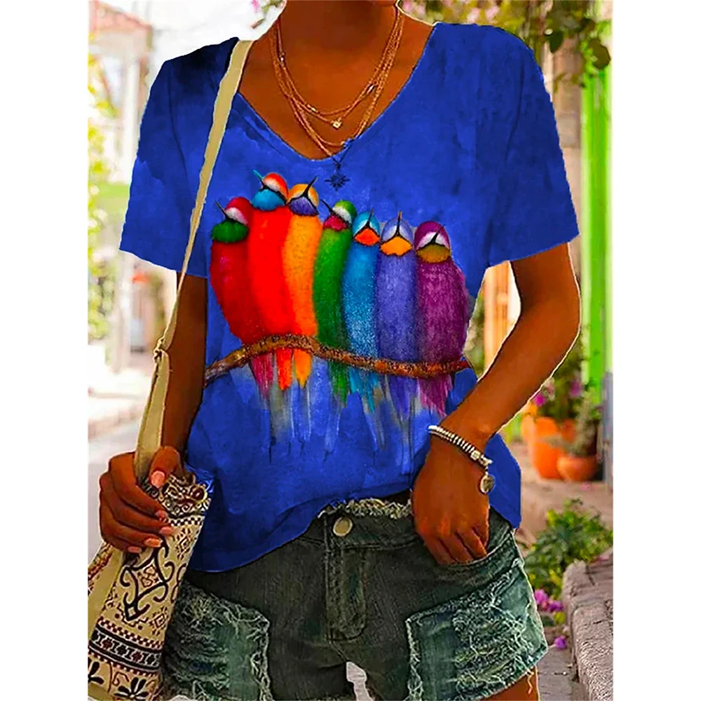 Women-Tshirt-Summer-Colorful-Print-Gradient-Clothing-V-Neck-Short ...