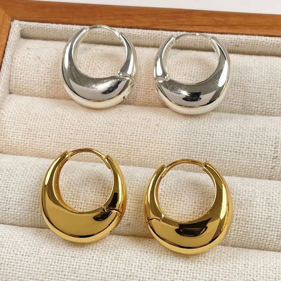 Stainless Steel Smooth Metal Chunky Hoop Earrings for Women Fashion ...