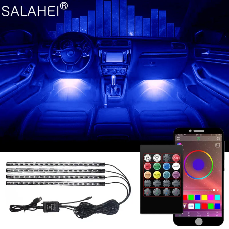 Neon-48-LED-Car-Interior-Ambient-Foot-Light-with-USB-Wireless-Remote ...